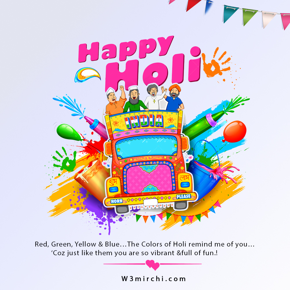 Red, Green, Yellow & Blue… - Holi Wishes And Quotes